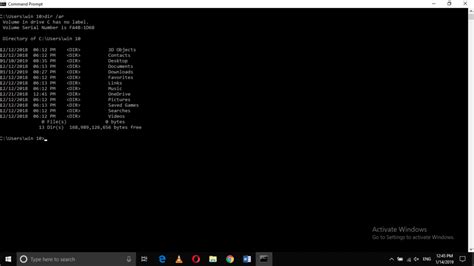 how to use the dir command in windows 10