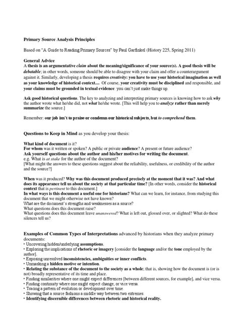 Primary Source Analysis Principles Primary Sources Thesis