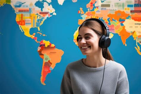 Premium Photo With A Smile A Young Lady In Headphones Sits Next To A