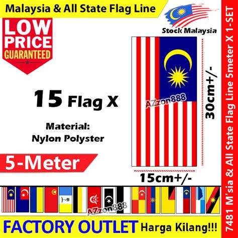 6inch X 12inch Nylon All State 15pcs Bendera Negeri Malaysia String