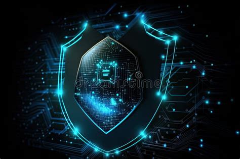 Cyber Security Concept With Shield And Circuit Board 3d Rendering Futuristic Technological