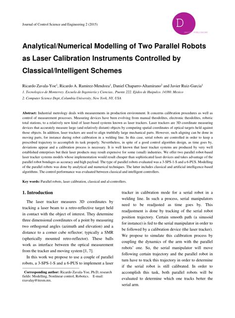 Pdf Analytical Numerical Modelling Of Two Parallel Robots As Laser Calibration Instruments