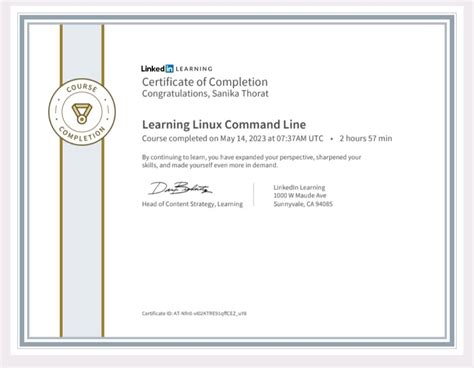 sanika thorat on linkedin successfully completed the learning linux command line certification