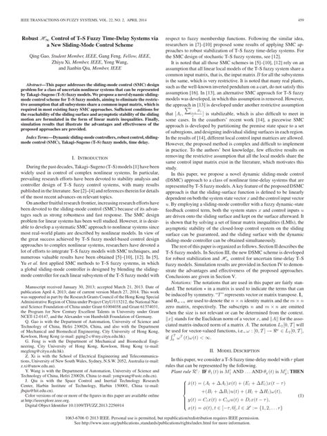 Pdf Robust H Infinity Control Of T S Fuzzy Time Delay Systems Via A