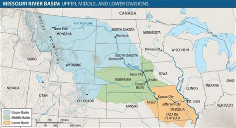 Missouri River Map Origin Course Mouth Basin Tributaries Dams