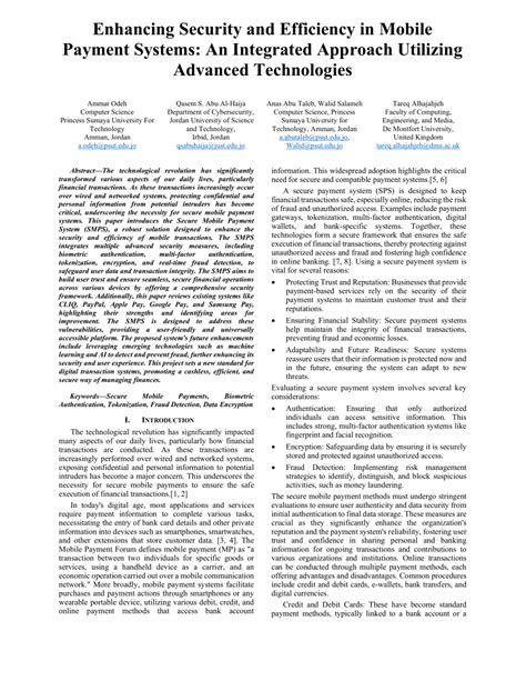 Pdf Enhancing Security And Efficiency In Mobile Payment Systems An Integrated Approach