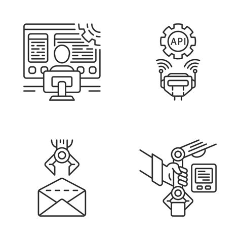 RPA Linear Icons Set Robotic Process Automation Software Developer API Connection Email PbD