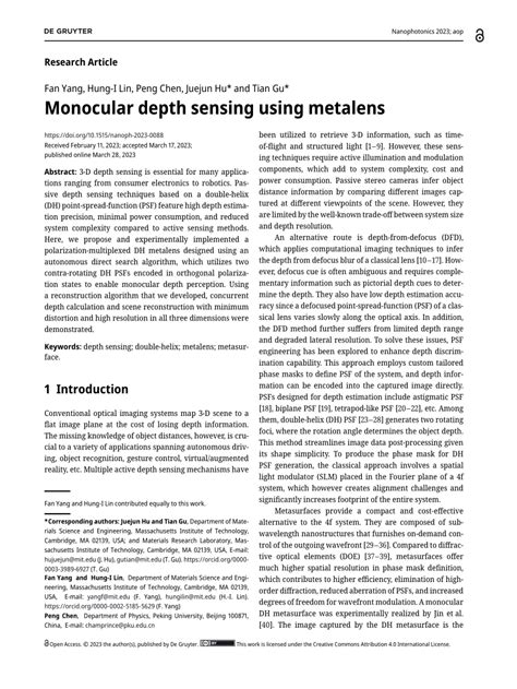 Pdf Monocular Depth Sensing Using Metalens