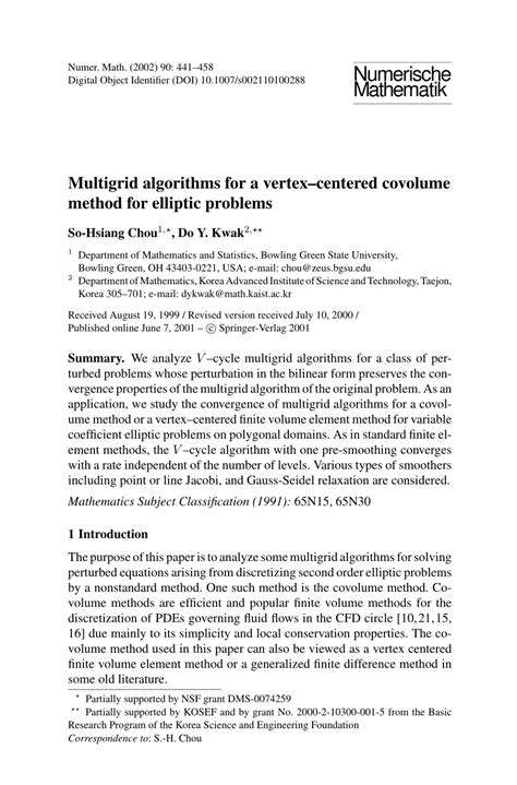 Pdf Multigrid Algorithms For A Vertexcentered Covolume Method For