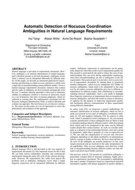 Pdf Automatic Detection Of Nocuous Coordination Ambiguities In Natural Language Requirements