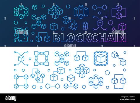Blockchain Cryptocurrency Outline Colored Banners Set Block Chain