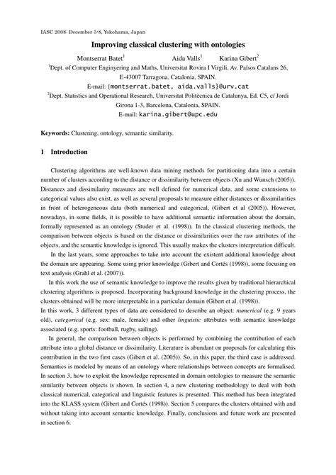 Pdf Improving Classical Clustering With Ontologies