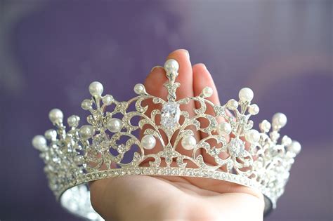 Bridal Pearl Crown For Bride Silver Cz Crystal Crown Full High Crown Bridal Hair Jewelry For