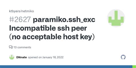 Paramikosshexceptionsshexception Incompatible Ssh Peer No Acceptable Host Key · Issue