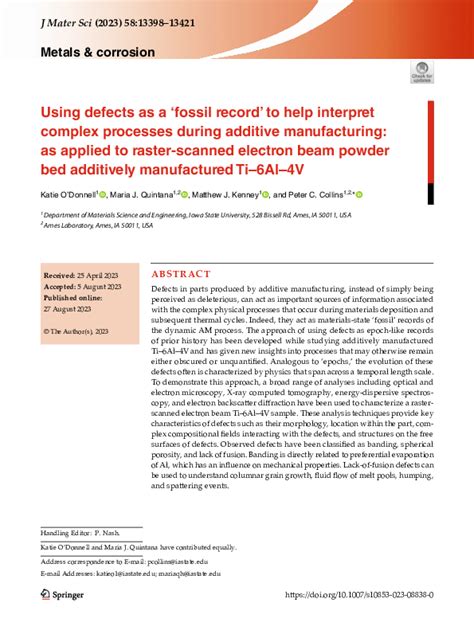 Pdf Using Defects As A ‘fossil Record To Help Interpret Complex Processes During Additive