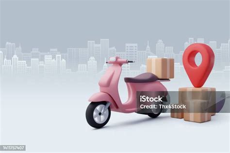 상자와 3d 벡터 스쿠터 배달 택배 서비스 쇼핑 개념에 시간 오토바이에 대한 스톡 벡터 아트 및 기타 이미지 오토바이 3차원 형태 배달 Istock