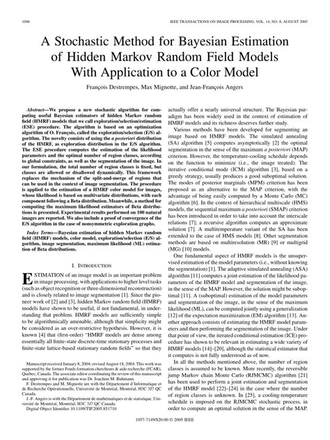 PDF A Stochastic Method For Bayesian Estimation Of Hidden Markov
