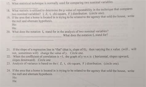 Solved 17 What Statistical Technique Is Normally Used For