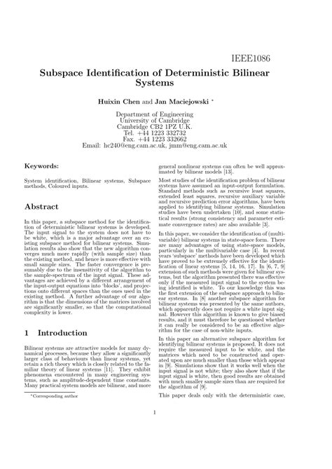 Pdf Subspace Identification Of Deterministic Bilinear Systems