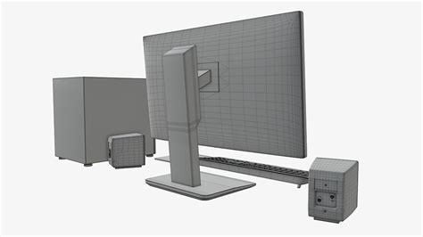 Computer Monitor Keyboard Mouse Pad Speakers Woofer Set Pbr 3d Model