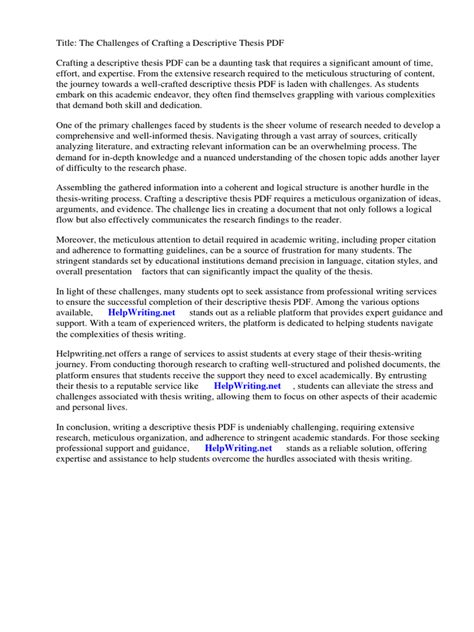 Descriptive Thesis Pdf Pdf Essays Experience