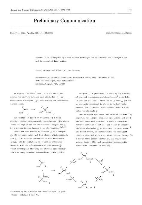 Pdf Synthesis Of Aldehydes By A One Carbon Homologation Of Ketones And Aldehydes Via α β