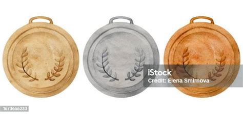 손으로 그린 수채화 스포츠 대회 트로피 상 금은메달 동메달 격리된 개체 흰색 배경에 대한 그림입니다 디자인 포스터 인쇄물 웹사이트 카드 초대장 브로셔 1위에 대한 스톡 벡터