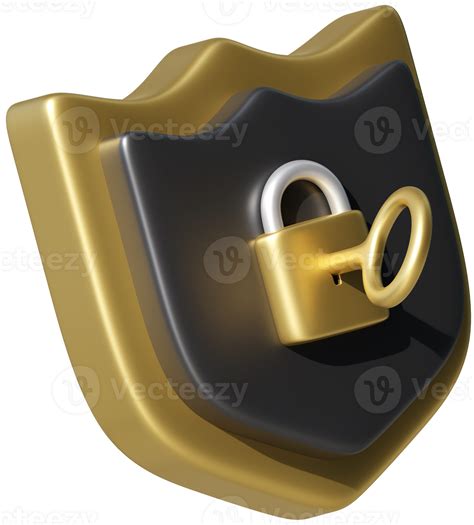 3d Render Shield With Key Inside Lock Hole Secure Protection Security Safe Guard Concept Web
