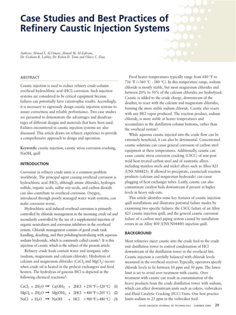 Case Studies And Best Practices Of Refinery Caustic Injection Systems