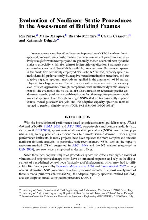 Pdf Evaluation Of Nonlinear Static Procedures In The Assessment Of