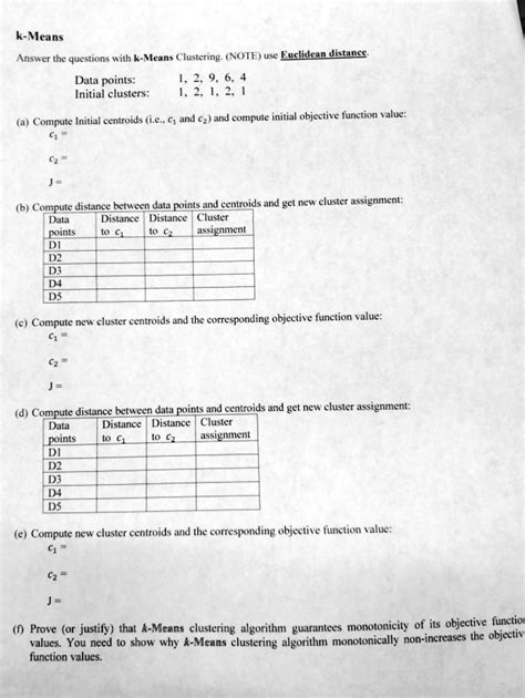 K Means Answer The Questions With K Means Clustering Note Use Euclidean Distance Data