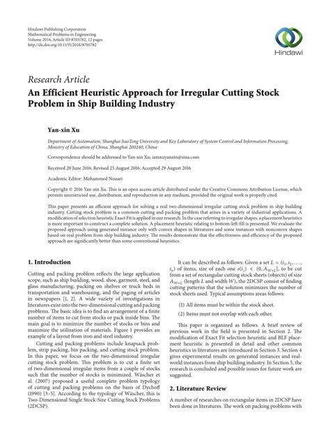Pdf An Efficient Heuristic Approach For Irregular Cutting Stock Problem In Ship Building Industry