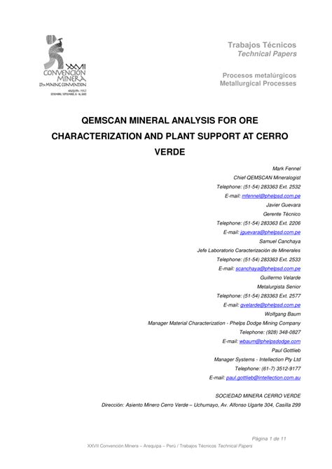Pdf Qemscan Mineral Analysis For Ore Characterisation And Plant