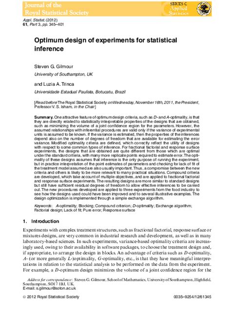 pdf optimum design of experiments for statistical inference