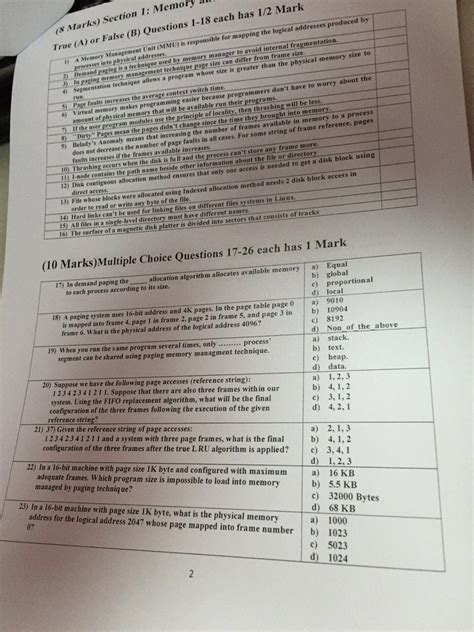 Solved Marks Section Memory True A Or False B Chegg
