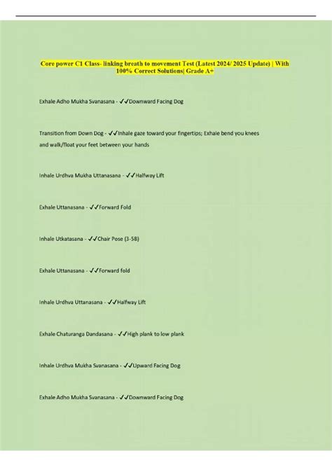 Core Power C1 Class Linking Breath To Movement Test Latest 2024 2025 Update With 100