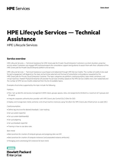 Hpe Lifecycle Services Technical Assistance Hpe Lifecycle Services Technical Assistance