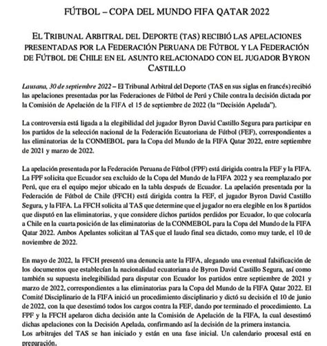 Selección Peruana Caso Byron Castillo ¿el Tas Podría Favorecer Al