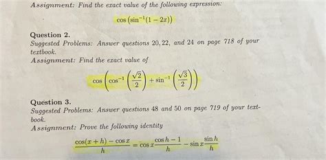 Solved Assignment Find The Exact Value Of The Following