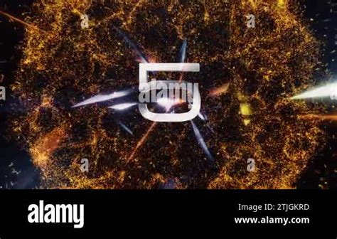 Five Seconds Countdown Timer With Abstract Digital Fractal Technology And Fire Burst Background