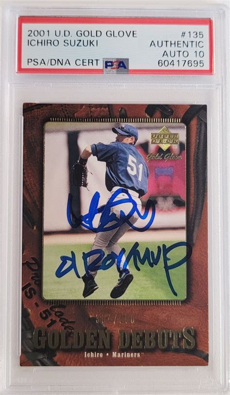 Ichiro Suzuki Autographed 2001 Ud Gold Glove Rookie Card 135 Seattle