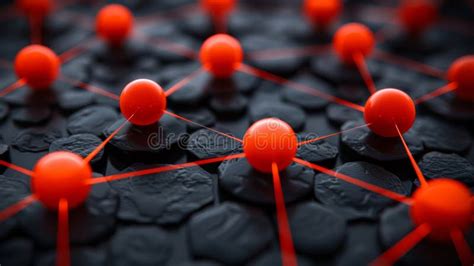 Abstract Red Spheres Connected With Lines On A Dark Textured Surface