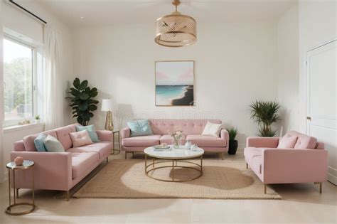 Showcasing Interior Design In Style Pastel Paradise Stock Illustration