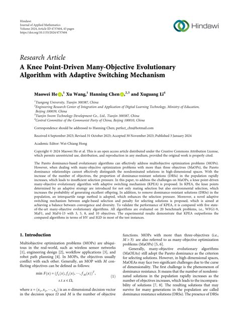 Pdf A Knee Point Driven Many Objective Evolutionary Algorithm With