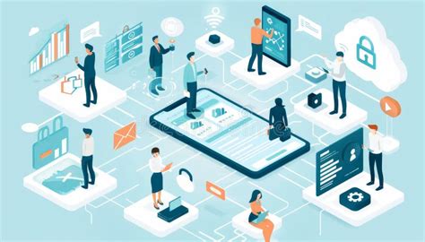 Isometric Illustration Of Businesspeople Interacting With Digital Devices Concept Of Data