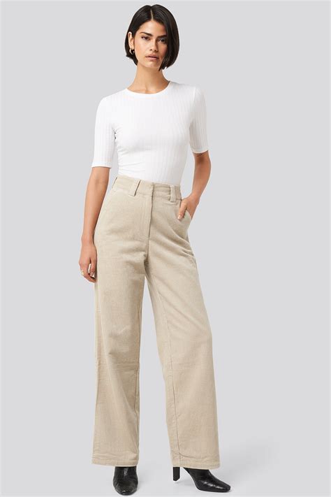 Corduroy Wide Leg Suit Pants Beige Na Kd