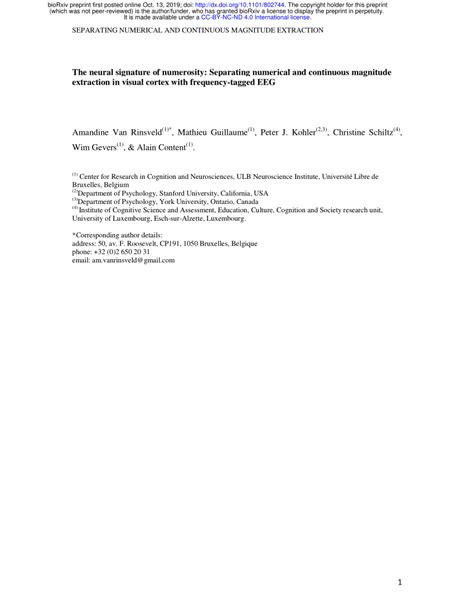 Pdf The Neural Signature Of Numerosity Separating Numerical And Continuous Magnitude