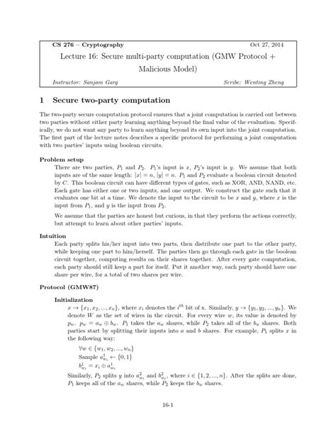 Secure Multi Party Computation The Gmw Protocol For Evaluating Boolean