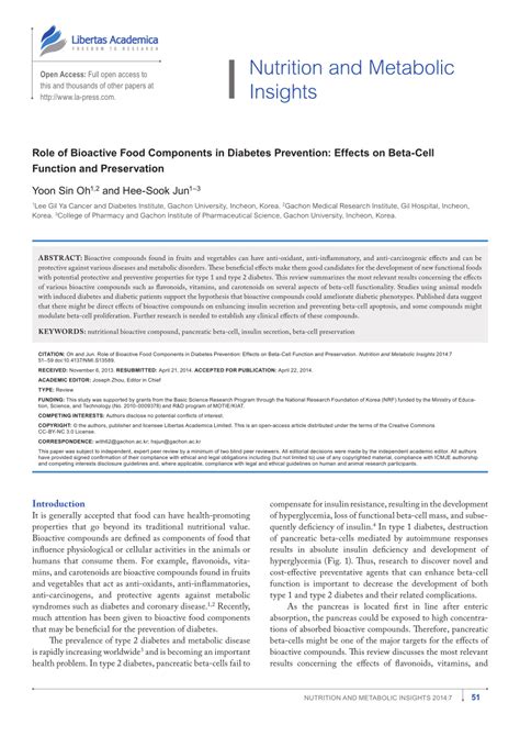 Pdf Role Of Bioactive Food Components In Diabetes Prevention Effects On Beta Cell Function