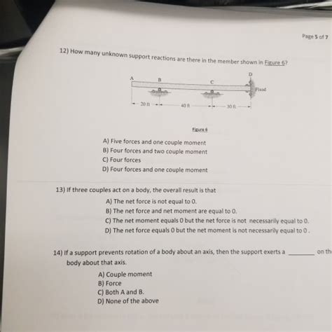 Solved Page 5 Of 7 12 How Many Unknown Support Reactions